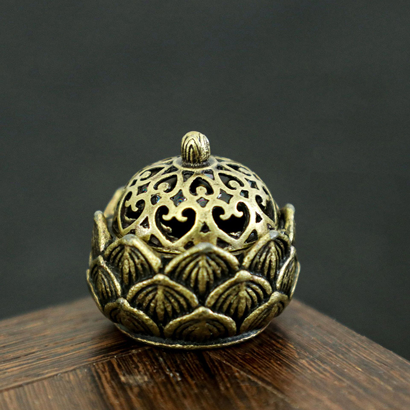 1 PC Retro Copper Small Lotus Hollow Out Incense Stick Burner Brass ...