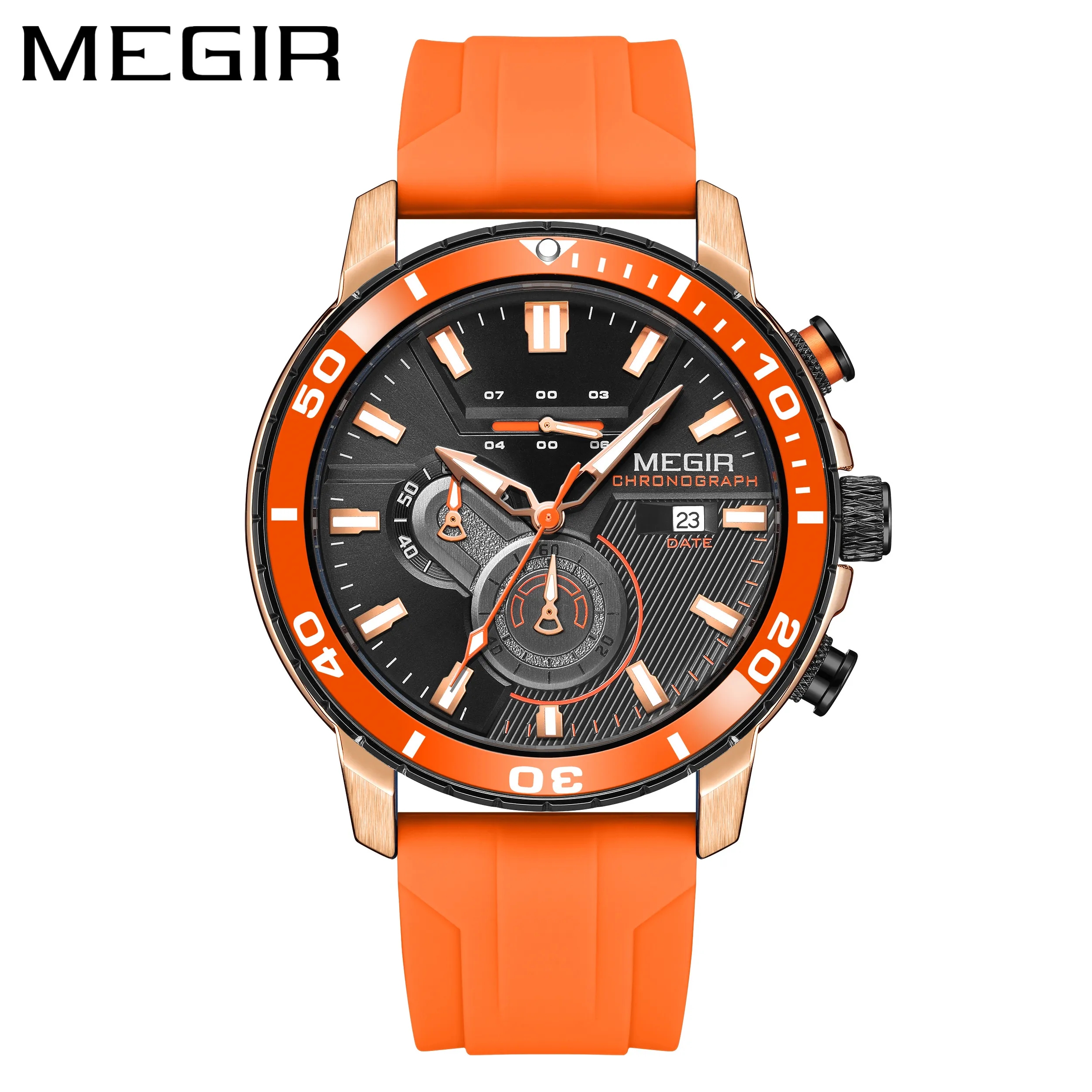 MEGIR brand fashionable sports waterproof silicone strap date quartz ...