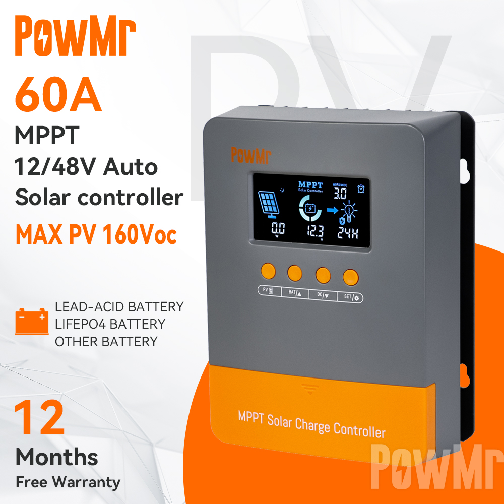PowMr 60A MPPT Solar Charger Controller 12V-48V With Blacklight LCD ...