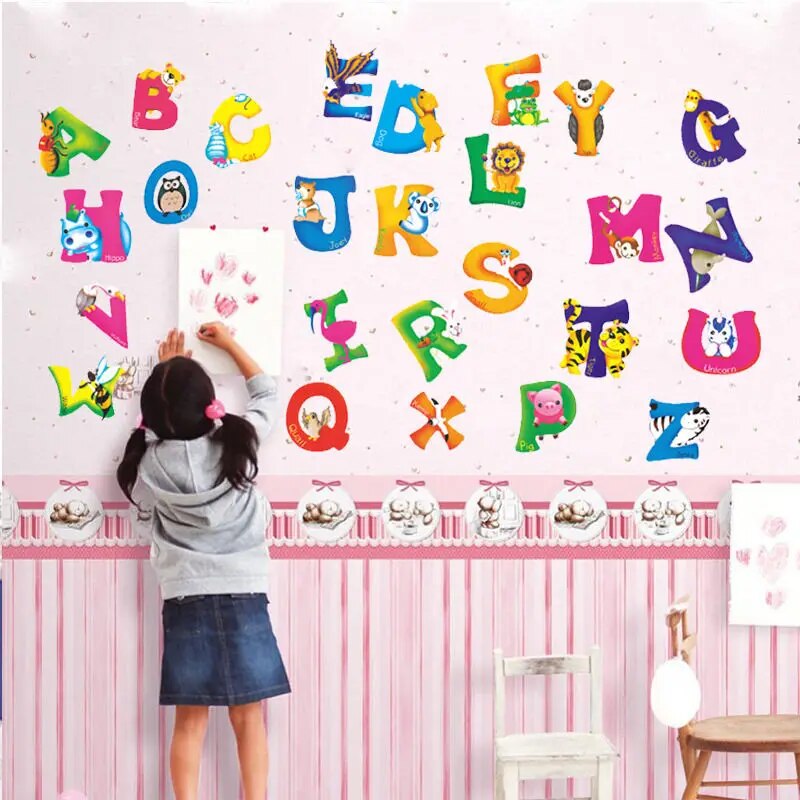 Reading WritingCartoon Colorful 26 Letters Alphabet Wall Stickers for ...