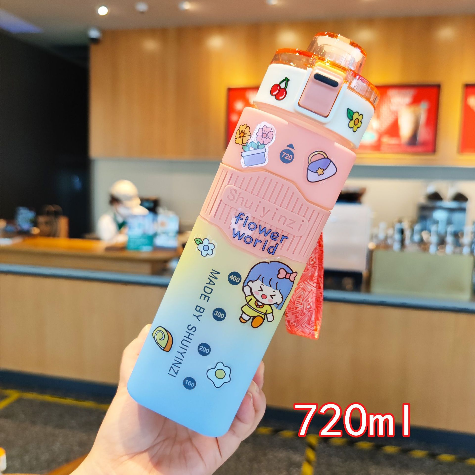 900ML Water Bottle Three-color Rainbow Gradient Color Square Sports ...