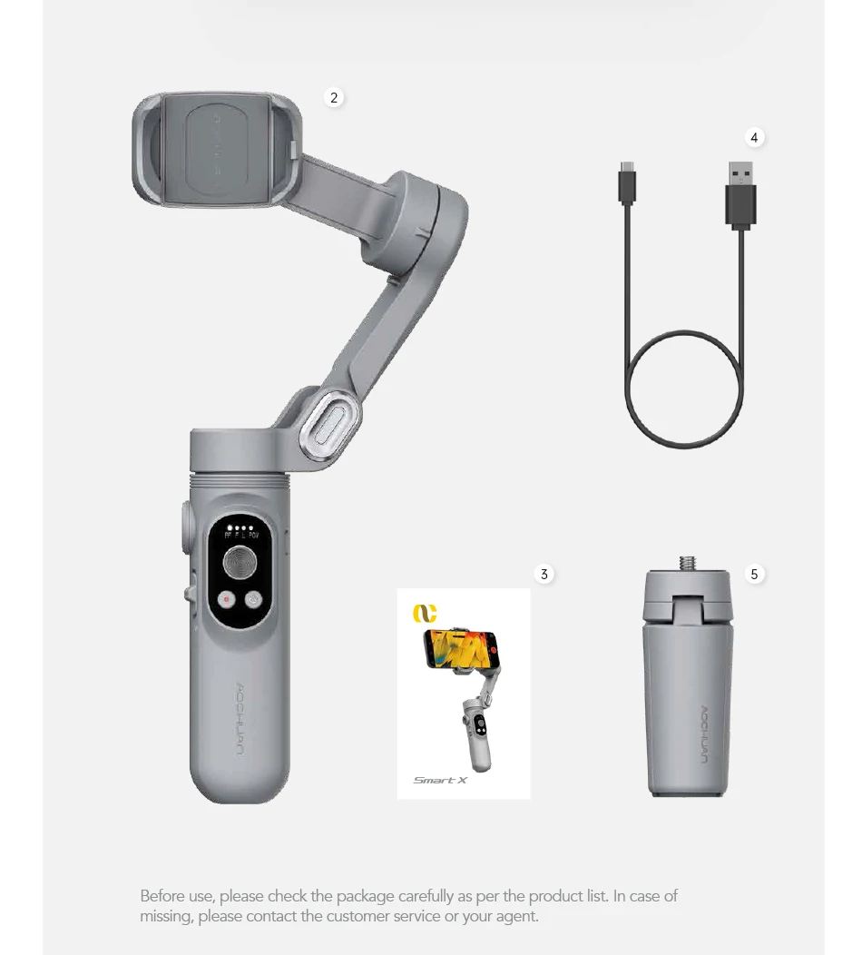 AOCHUAN Smart X Pro 3-Axis Foldable Handheld Gimbal Stabilizer with Fill Light Wireless Charging ...