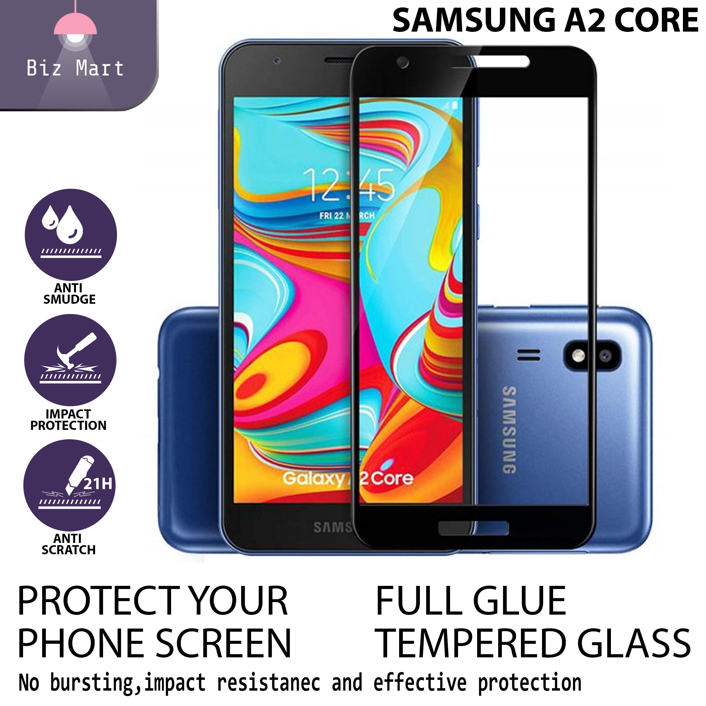 Samsung Galaxy A02 Core Tempered Glass - Full Glue - Full Coverage ...