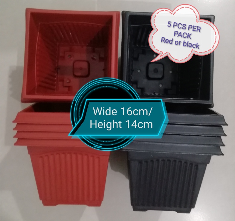 Plastic Pots (HEIGHT-14cm/WIDE-16cm)-10 PCS PER PACK-Black , Red,Black ...