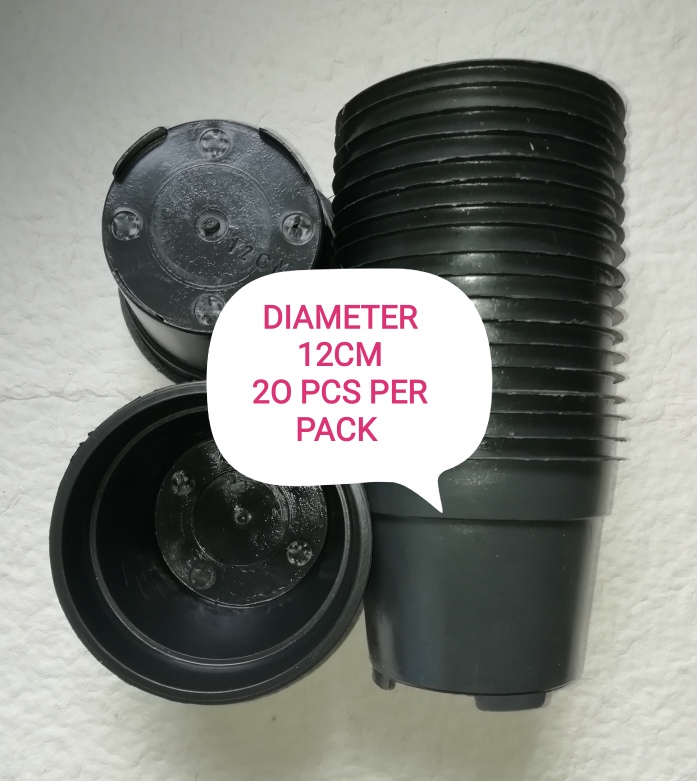 Plastic pots (Daimeter-12cm/Height-10cm/)-20 PCS Per Pack-black | Daraz.lk