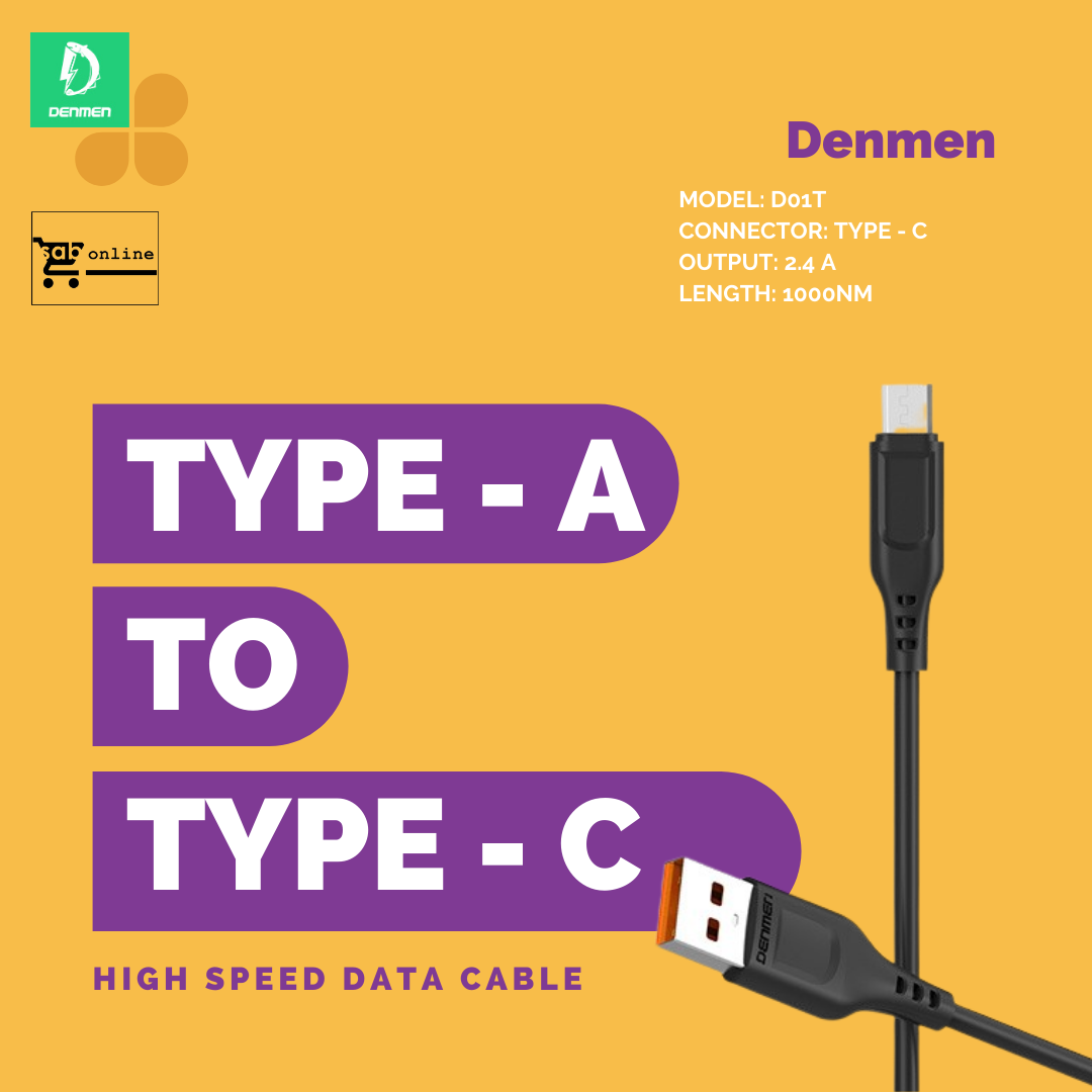 Denmen Data Cable 2.4A USB-Type-C High Quality D01T Micro USB Cable ...